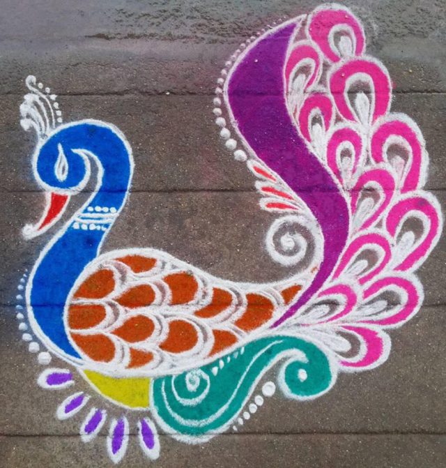 Best Peacock rangoli designs with colours - Fashion Beauty Mehndi ...