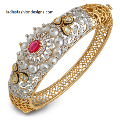 Beautiful gold with diamond kada bangle designs - Fashion Beauty Mehndi ...