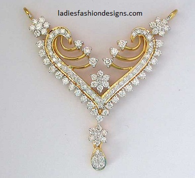 Traditional diamond black bead mangalasutra heavy locket designs ...