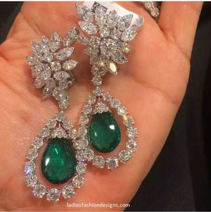 New look of bridal heavy emerald diamond earring designs - Fashion ...