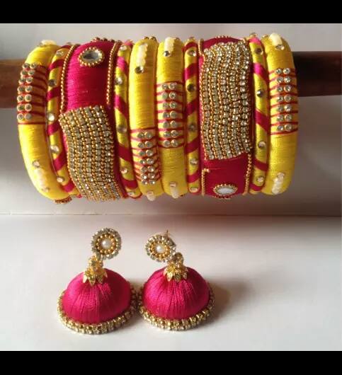 Silk Thread Bangles with Matching Earrings - Fashion Beauty Mehndi ...
